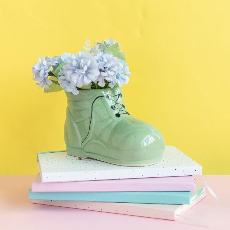 Shoe Boot Shape Ceramic Pot (Green) — Plant N Pots